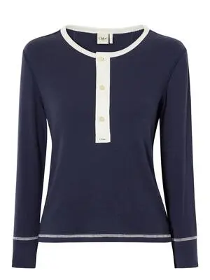 Chloé Ribbed Cotton-jersey Henley Shirt - Blue