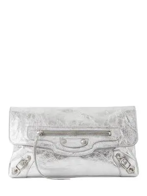 Balenciaga Balenciaga Le City Crinkled-Leather Clutch Silver