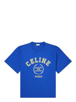 Celine Logo-print Cotton-jersey T-shirt - Blue