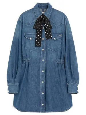 Valentino Garavani Denim Polka-dot Bow Shirt Dress - Blue