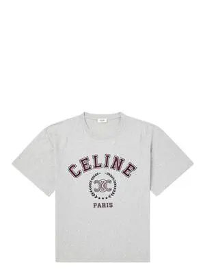 Celine Logo-print Cotton-jersey T-shirt - Gray