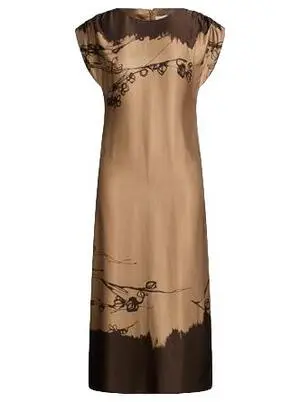 MANILA GRACE Taupe Viscose Midi Dress - Grey