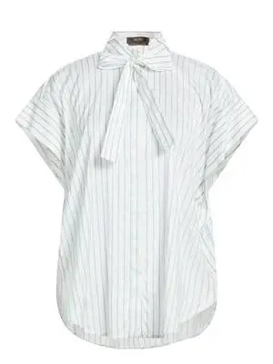 MOORER Cotton Silk Bow Blouse - Blue