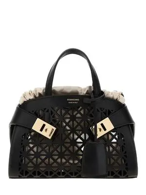 FERRAGAMO Leather Mini Hug Handbag - Black