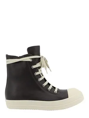 Rick Owens Leather High Top Lace-up Boots With Side Zip - Grey