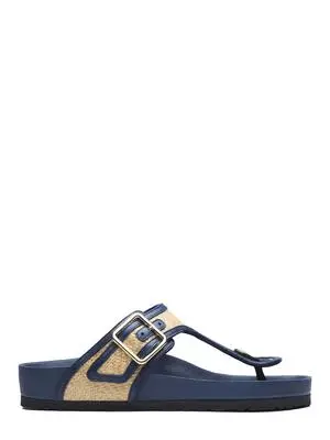 BIRKENSTOCK Gizeh Framed Raffia Thong Sandals - Blue