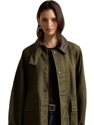 Ralph Lauren Cotton Twill Barn Jacket With Leather Collar - Basic Olive