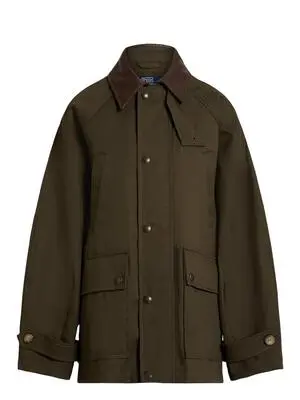 Ralph Lauren Cotton Twill Barn Jacket With Leather Collar - Basic Olive