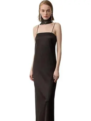Ralph Lauren Demetrius Satin Spaghetti Strap Column Maxi Dress - Espresso