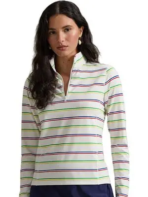 Ralph Lauren Striped Stretch-jersey Quarter-zip Pullover - Ceramic White Multi