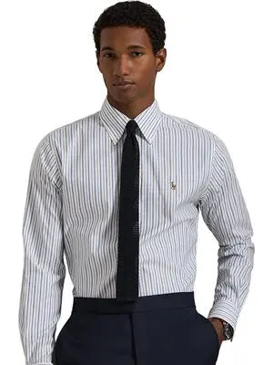 Ralph Lauren Custom Fit Striped Pinpoint Oxford Shirt - White/sky Blue