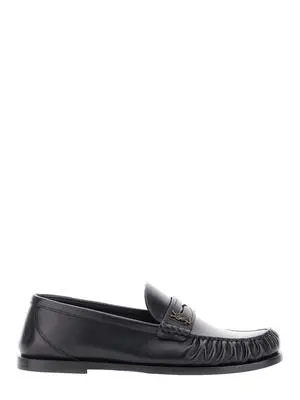 Saint Laurent Laurent" Loafers With Cassandre Plate In Black Leather - Multicolor