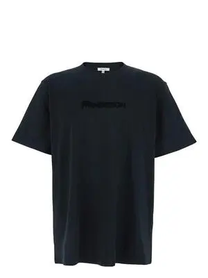 JW Anderson Black Crewneck T-shirt With Logo Lettering Embroidery On The Front In Cotton - Multicolor