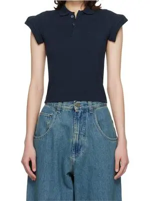 Vetements Ribbed Knit Polo Shirt - Navy Blue