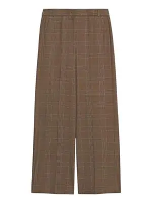 IBLUES Plaid Wide Leg Trousers With Belt Loops - Brown