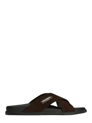 Dolce & Gabbana Logo Patch Crossover Slides - Black