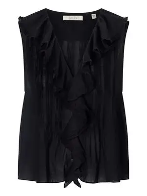 DÔEN Ruffled Embroidered Organic Cotton Top - Black
