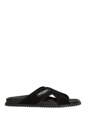 Dolce & Gabbana Logo Patch Crossover Slides - Black