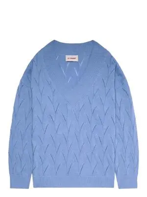 LA GRANNI Oversized V-neck Jumper With Wheat Branch Detailing - Blue