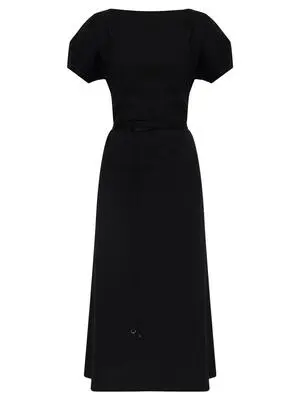 LEMAIRE Belted Midi Dress With Puff Sleeves - Black
