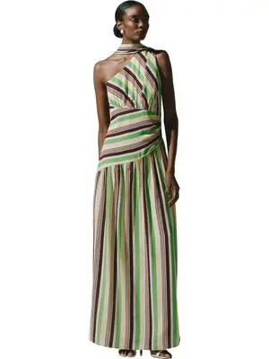BAOBAB Ariel Maxi Dress One Shoulder, Striped - Caffe Verde