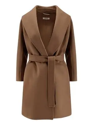 Max Mara Virgin Wool Belted Coat - Multicolor