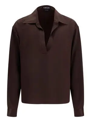 TOM FORD TOM FORD Deep V-Neck Silk Shirt Brown
