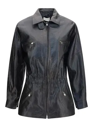 Magda Butrym Vintage Leather Jacket With Drawstring Waist - Black