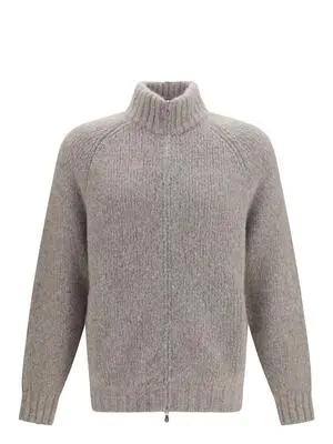 Brunello Cucinelli High-neck Zip Cardigan In Cashmere And Silk - Gray