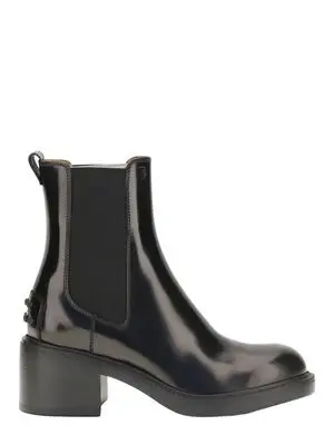 TOD'S Leather Chelsea Boots With Embossed Monogram - Black