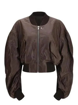Rick Owens Cropped Leather Bomber Jacket - Brown