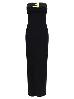 Balmain Long Stretch Viscose Off-the-shoulder Sheath Dress - Black