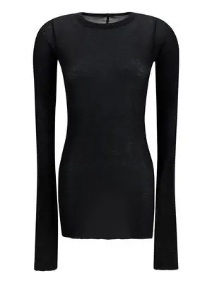 Rick Owens Long Sleeve Ribbed Knit Crew Neck Top - Black