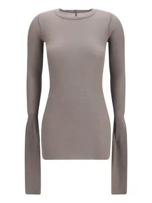 Rick Owens Rick Owens Ribbed Knit Long Sleeve Top Gray