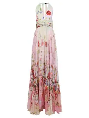 Roberto Cavalli Roberto Cavalli Floral Print Halter Neck Silk Dress Multicolor