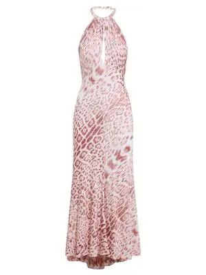 Roberto Cavalli Leopard-print Halterneck Midi Dress - Multicolor
