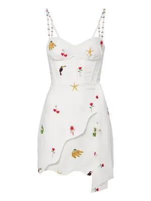 Farm Rio Embroidered Linen Mini Dress - White