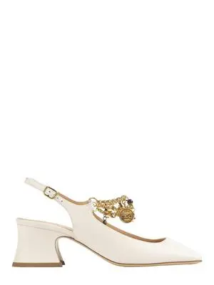 Chloé Slingback Block Heel Pumps With Charm Detailing - Eggshell