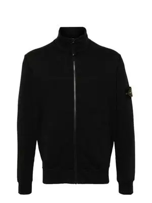 Stone Island Long-sleeved Zip-up Sweatshirt With Stand Collar And Ribbed Trim - Black