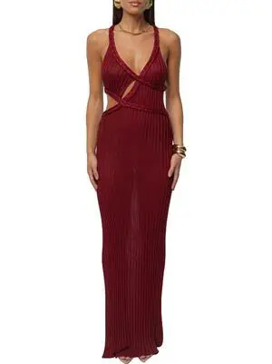 JLUXLABEL JLUXLABEL Ribbed Plunge Neck Maxi Dress With Open Back Red