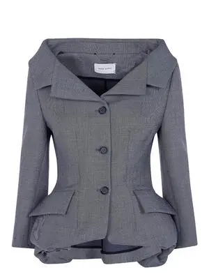 Magda Butrym Checked Blazer With Lace Hem - Gray