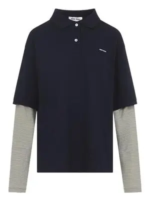 Miu Miu Miu Miu Layered Long Sleeve Polo Shirt Black