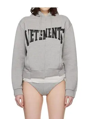 Vetements Cut-up Logo Fitted Long-sleeve Hoodie - Grey