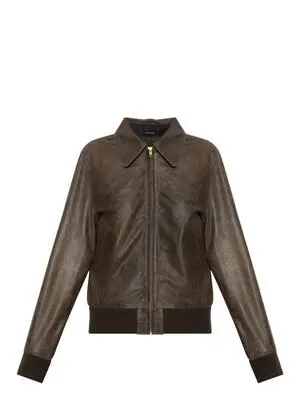 R13 Leather Bomber Jacket - Brown