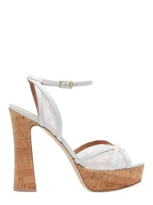 MALONE SOULIERS Sylvie 125 Floral Embroidered Mesh And Leather Trimmed Platform Sandals - White