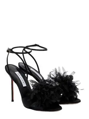 AQUAZZURA High Heel Sandals With Floral Embellishments - Black