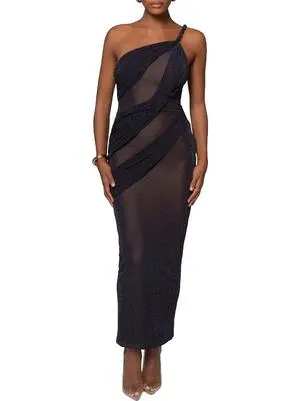 JLUXLABEL Alari One-shoulder Sparkle Mesh Gown With Rope Strap - Blue
