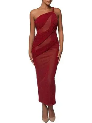JLUXLABEL Alari One-shoulder Sparkle Mesh Gown With Rope Strap - Red
