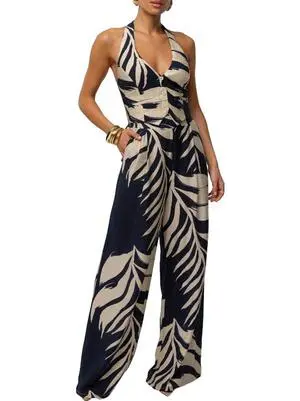 JLUXLABEL Halter Top & Wide Leg Pant Set - Blue
