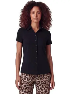 LORDS OF HARLECH Short Sleeve Merino Wool Button Front Shirt - Black
